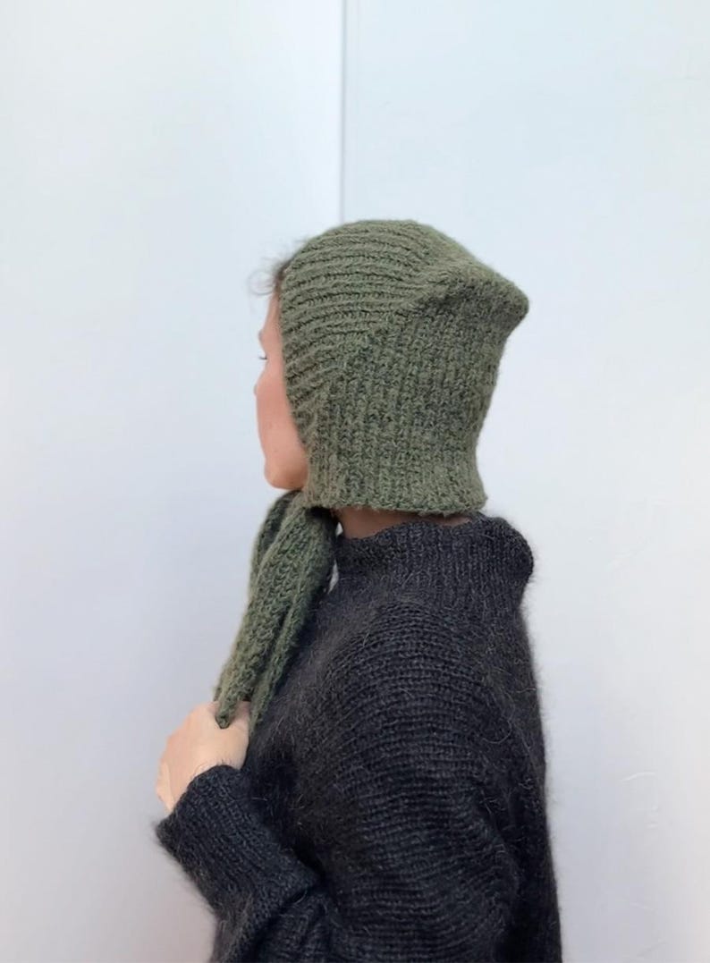 Green Knitted Bonnet | Hand Knit Winter Hat for Women | Adult Cozy ...