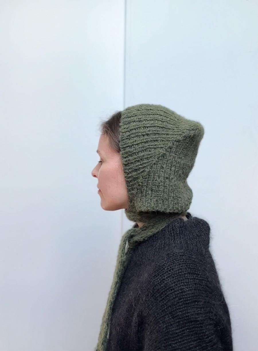 Green Knitted Bonnet | Hand Knit Winter Hat for Women | Adult Cozy ...