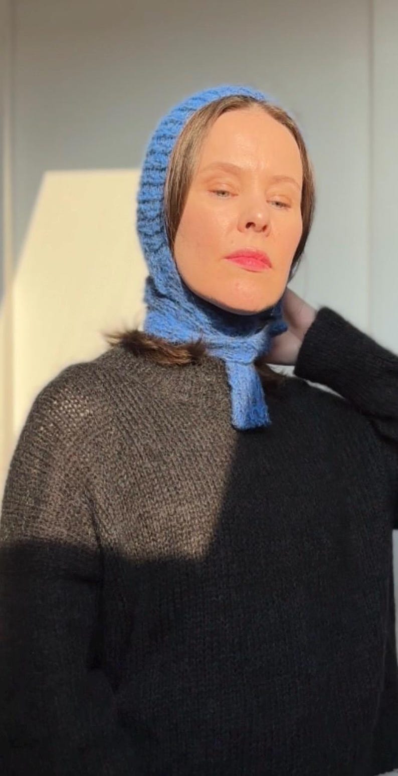 Cobalt Blue Knitted Adult Bonnet | Hand- Knit Bow Tie Bonnet | Vintage ...