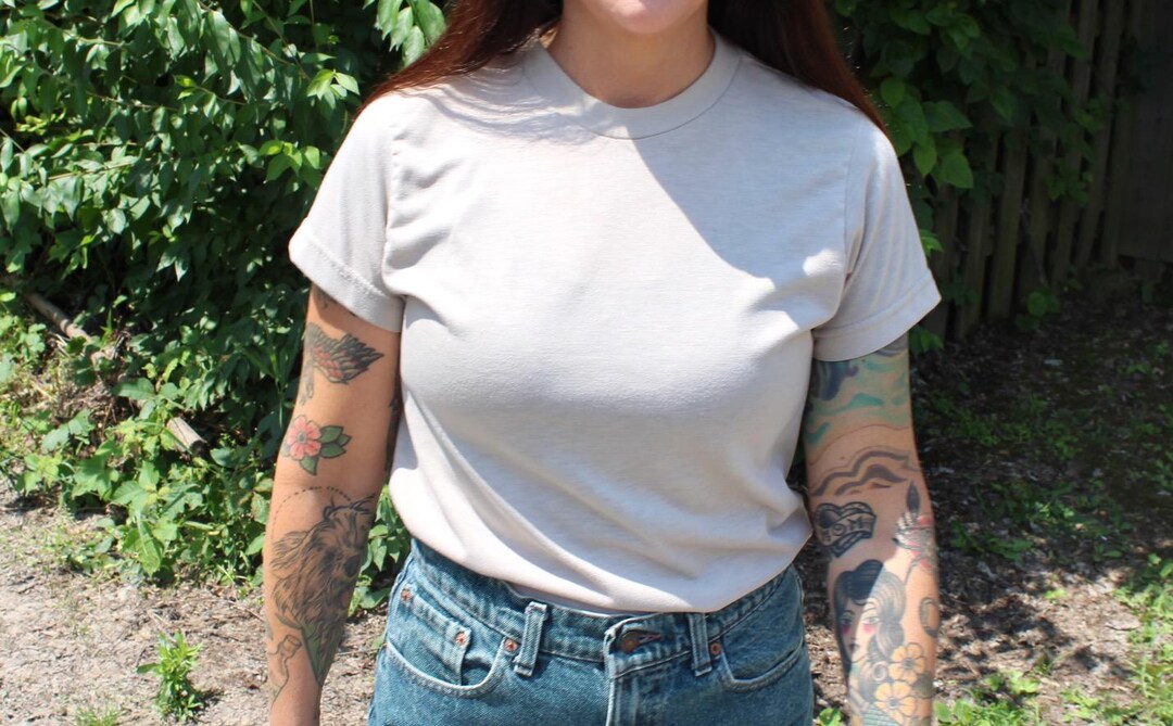 80s Beige Cotton Tee: Threadbare Vintage T-shirt Small - Etsy