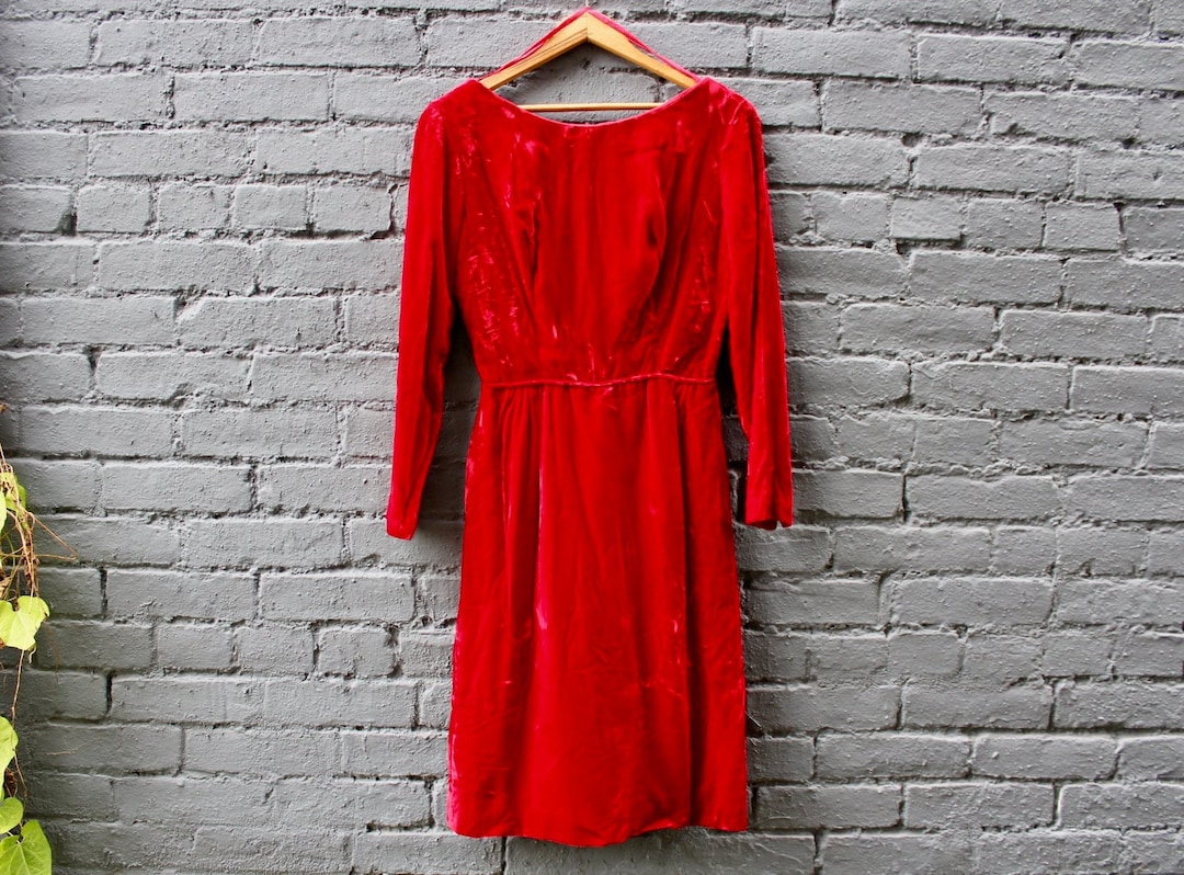 1950s Antique Red Dress | Vintage Holiday Dress | Red Crushed Velvet ...