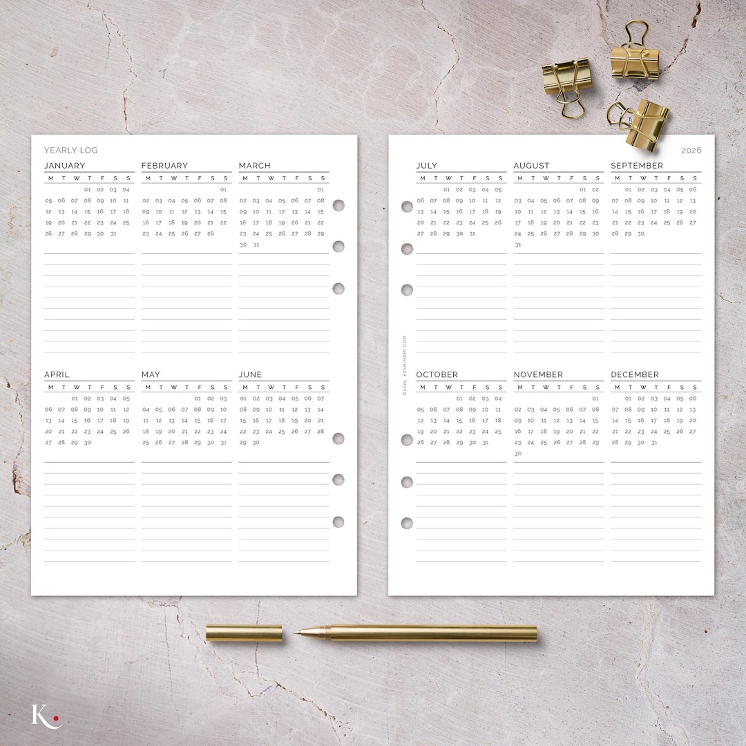 2026 Yearly Log – A5 Printable Planner Insert | Future Log / Yearly ...