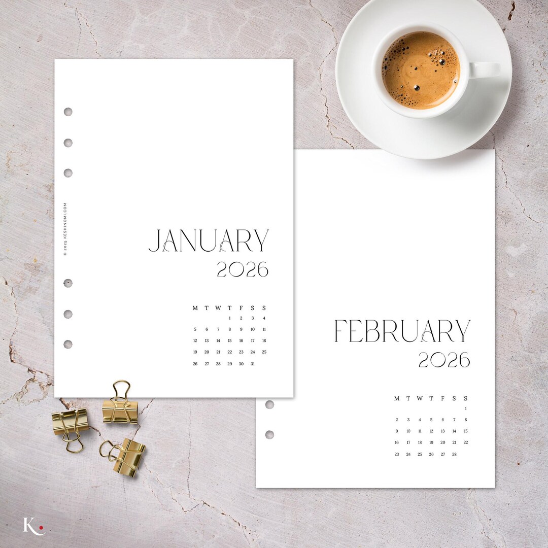 2026 Art Deco Inspired Minimalist Monthly Calendar Dashboards – A5 ...