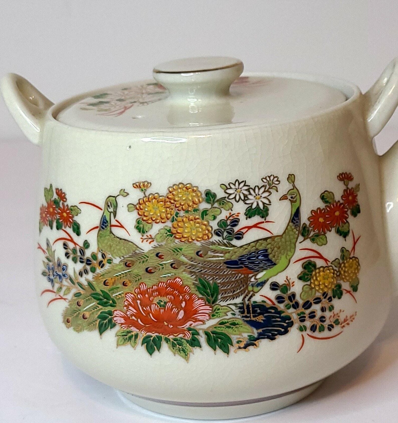 Vintage UCGC Japan Ceramic Teapot Gold & Green Peacocks and Flowers MCM ...