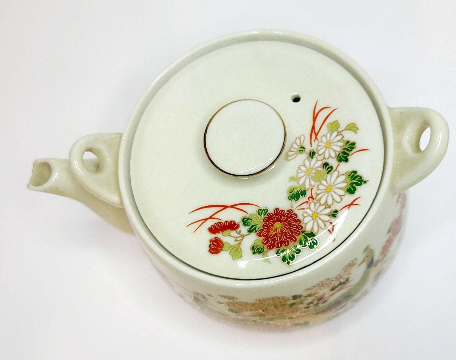Vintage UCGC Japan Ceramic Teapot Gold & Green Peacocks and Flowers MCM ...