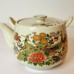 Vintage UCGC Japan Ceramic Teapot Gold & Green Peacocks and Flowers MCM ...