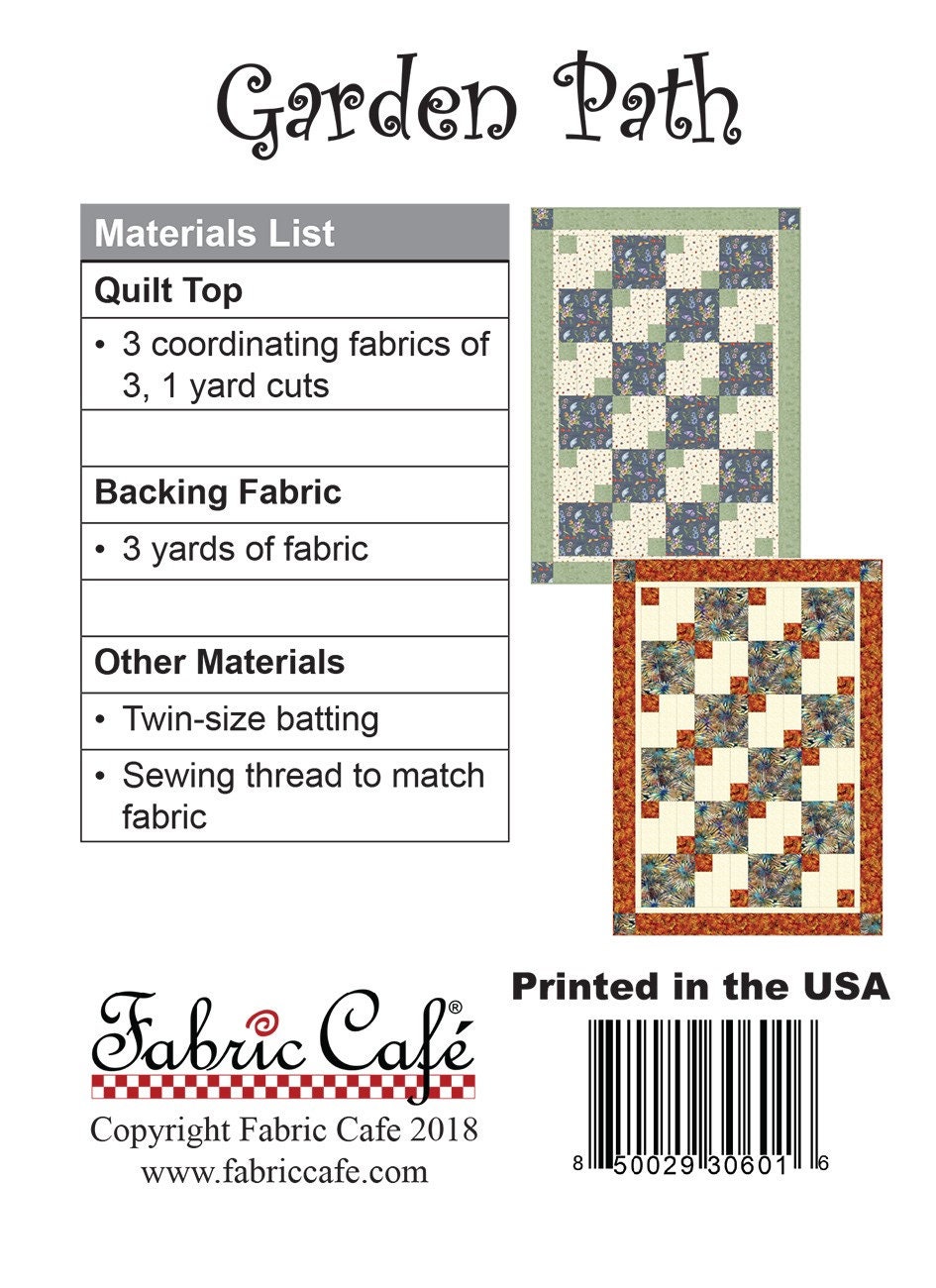Fabric Cafe 3 Yard Quilt Patterns GARDEN PATH Donna - Etsy