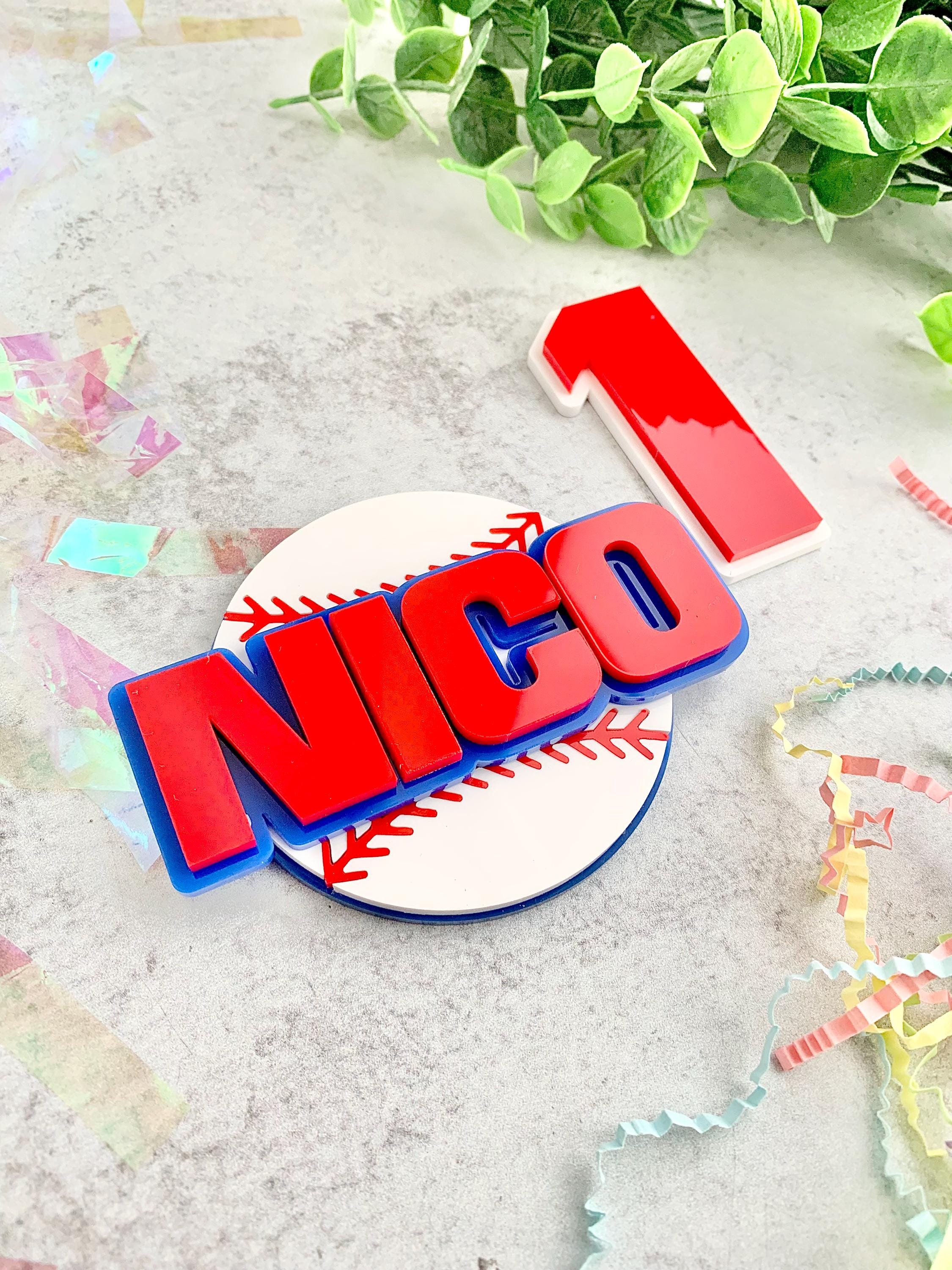 Personalized Name and Age Baseball Acrylic Cake Topper Set for Rookie ...