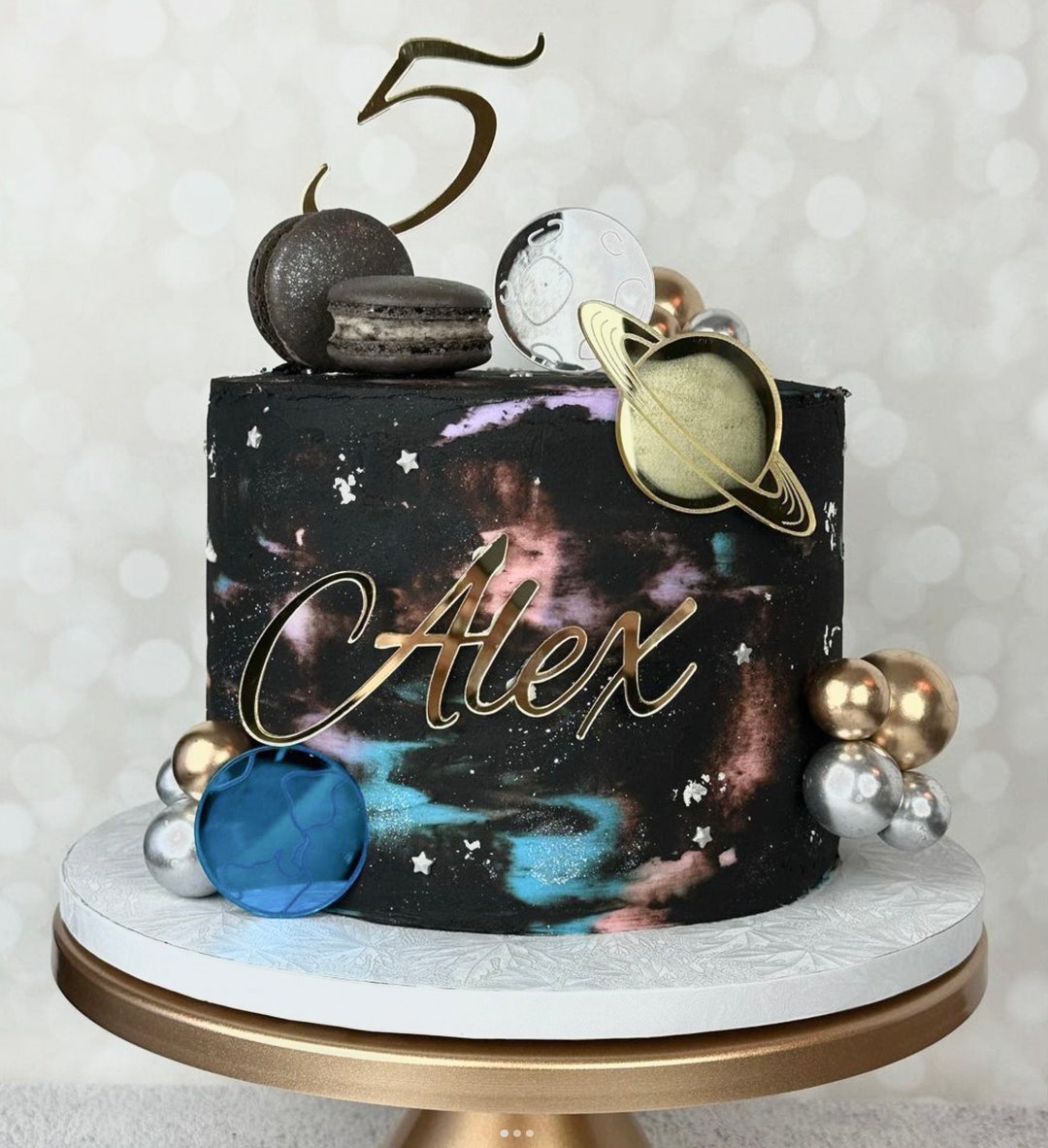 Planets Acrylic Cake Topper Set With Name and Age Outer Space Stars ...