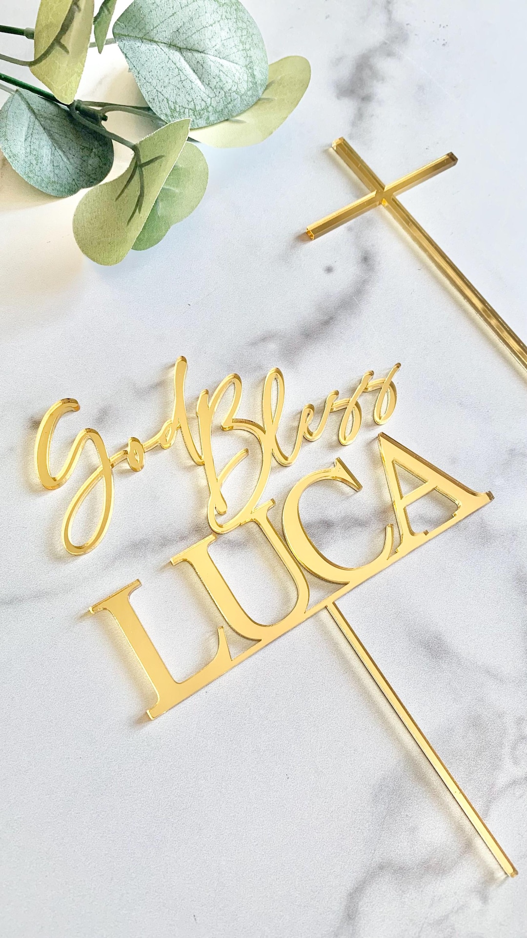Personalized God Bless Name Acrylic Cake Topper With Cross Charm for ...