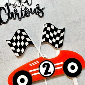Race Car Checker Flags Custom Two Fast Message Acrylic Cake Topper Set ...