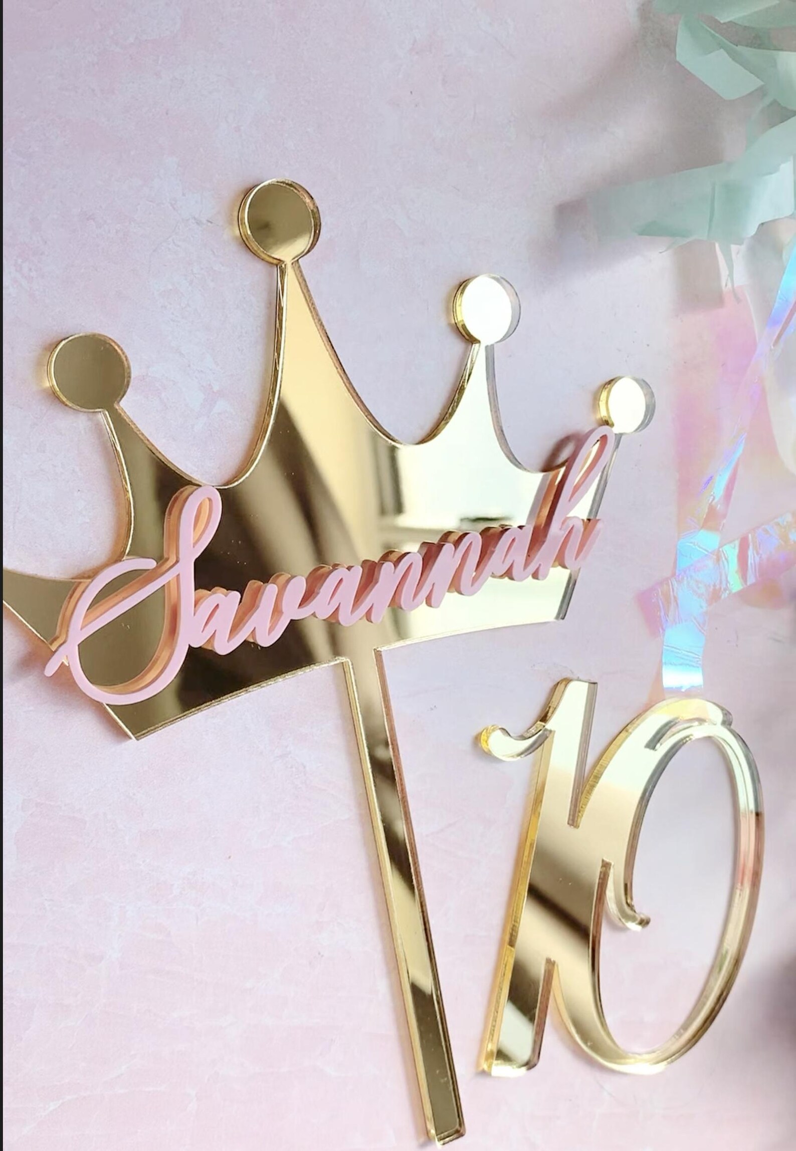 Princess Crown Personalized Name and Age Acrylic Cake Topper Set - Etsy