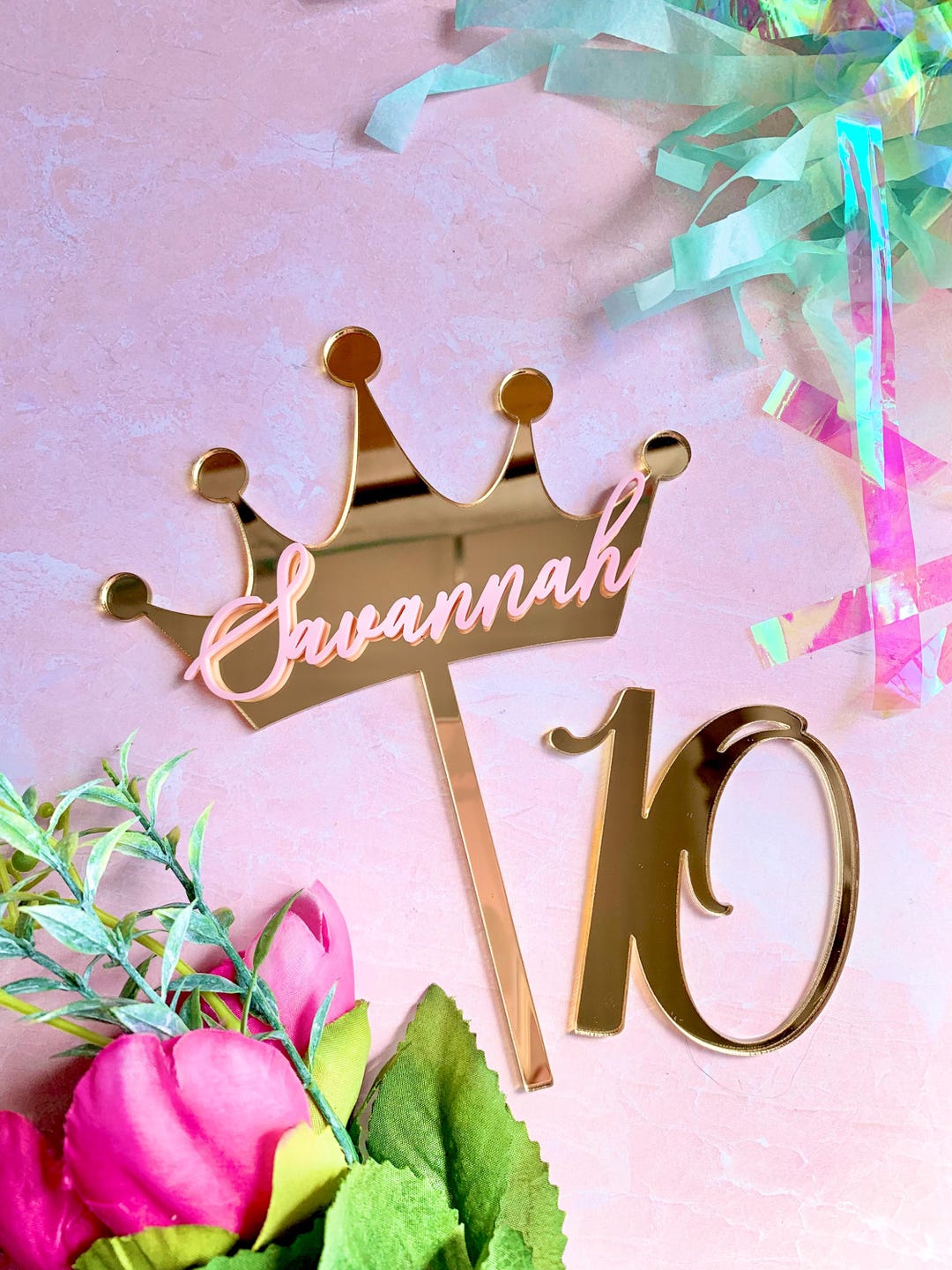 Princess Crown Personalized Name and Age Acrylic Cake Topper Set - Etsy