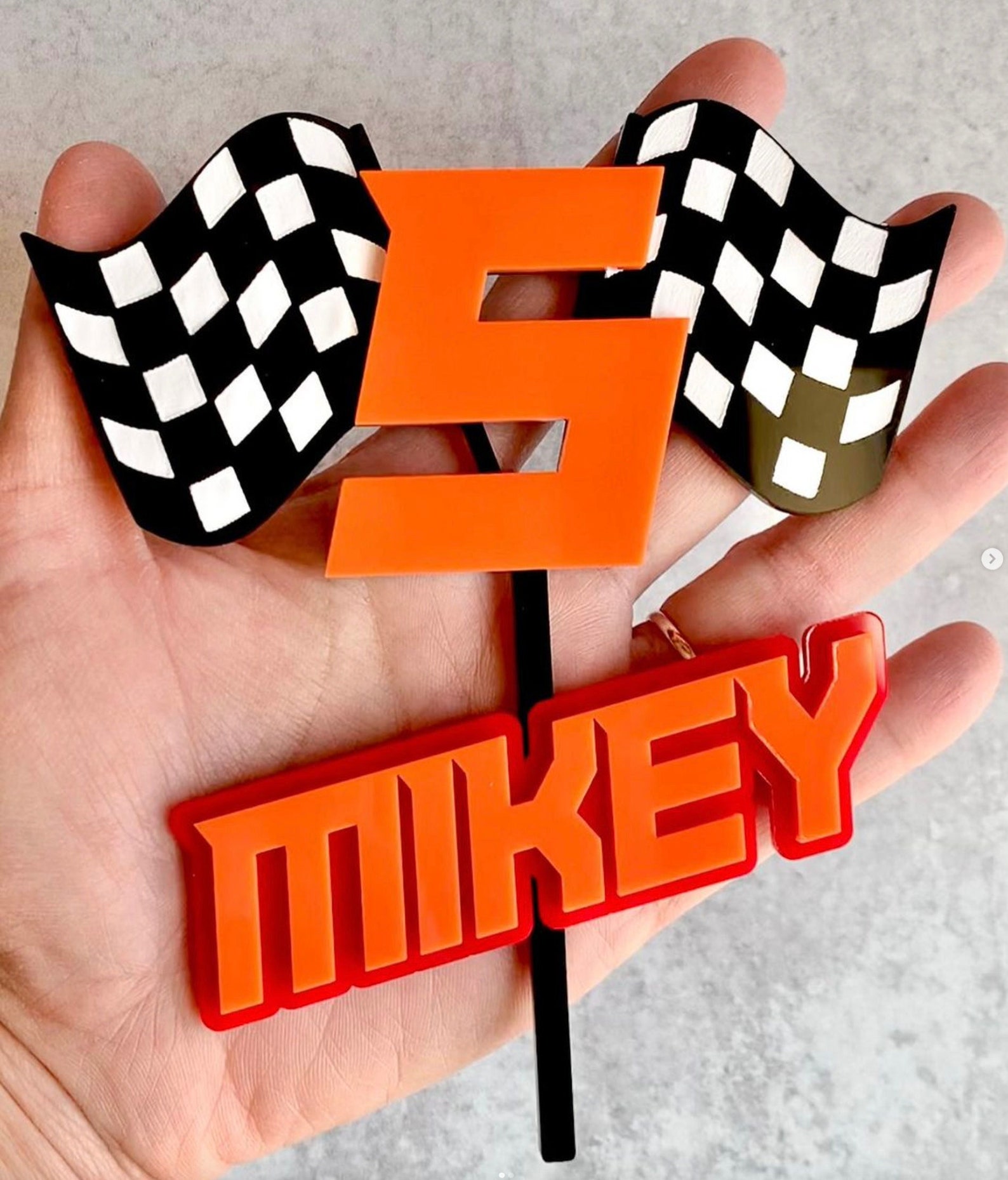 Checkered Flags Name and Age Acrylic Cake Topper Set for Race Car ...