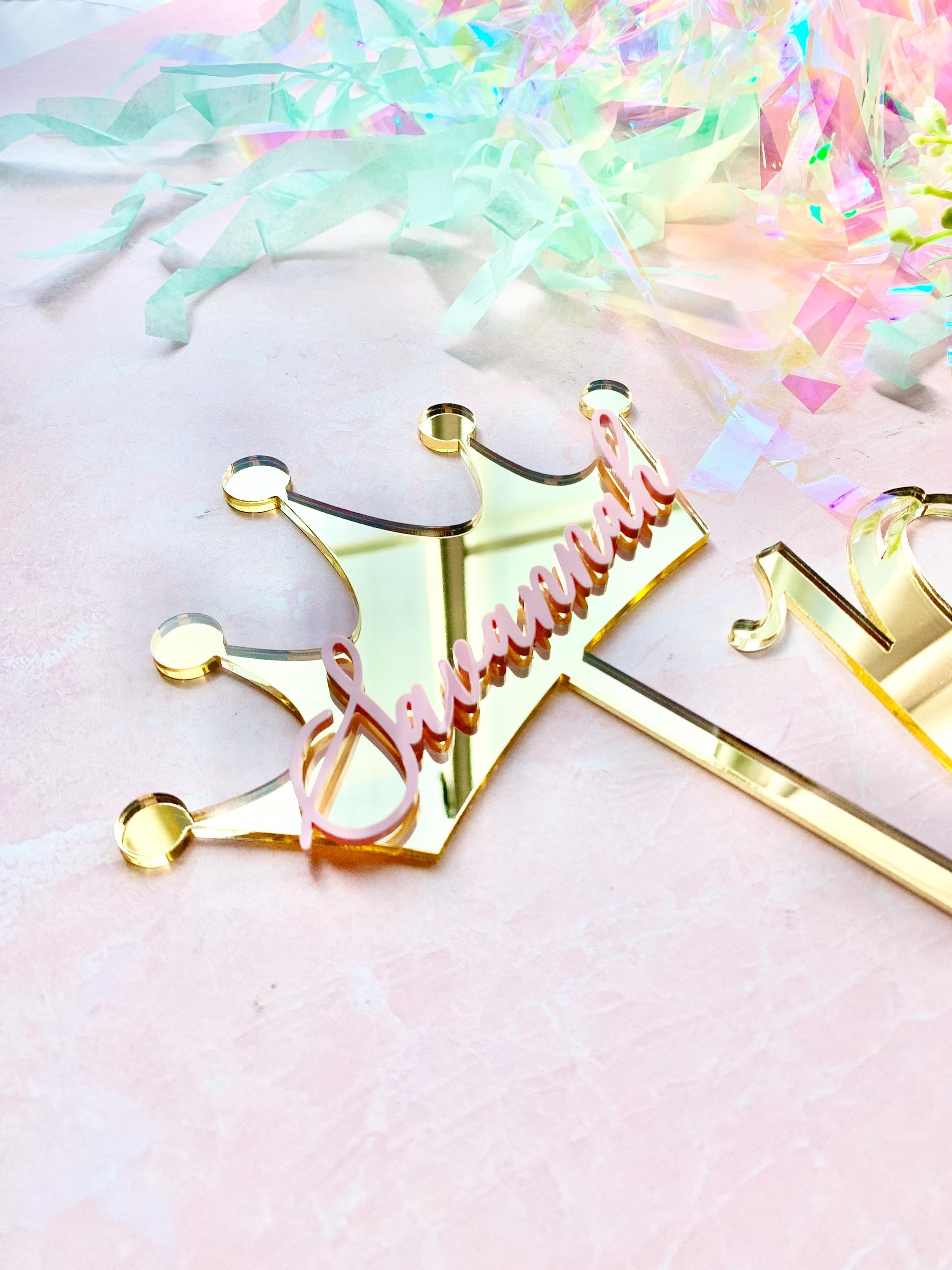 Princess Crown Personalized Name and Age Acrylic Cake Topper Set - Etsy