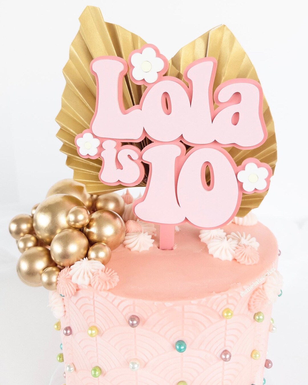 Daisies With Retro Font Name and Age Acrylic Double Layer Cake Topper ...