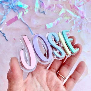 Rainbow Letters Name Cake Charm or Topper Option of Bright Muted Pastel ...