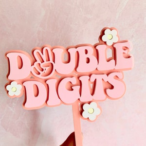 Double Digits Acrylic Cake Topper With Finger Peace Sign and Daisies ...