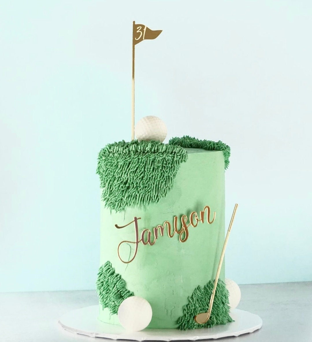Golf Theme Name and Age Acrylic Cake Topper Set With Flag and Club for ...
