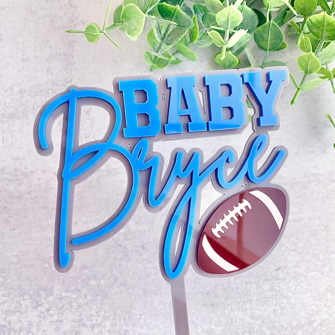 Personalized Baby Name Football Theme Baby Shower Acrylic Cake Topper ...
