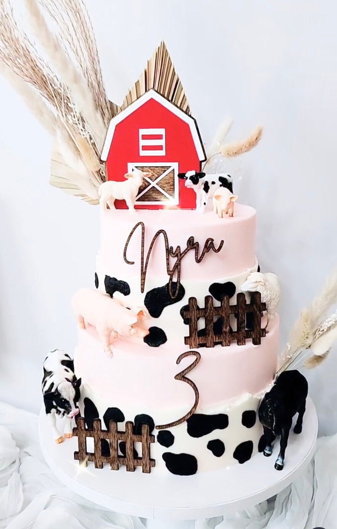 Barnyard Party Farm Animal Birthday Cake Topper Set Barn Fences With ...