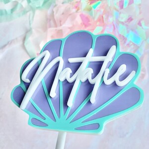 Personalized Name and Colors Seashell Acrylic Cake Topper Mermaid Beach ...