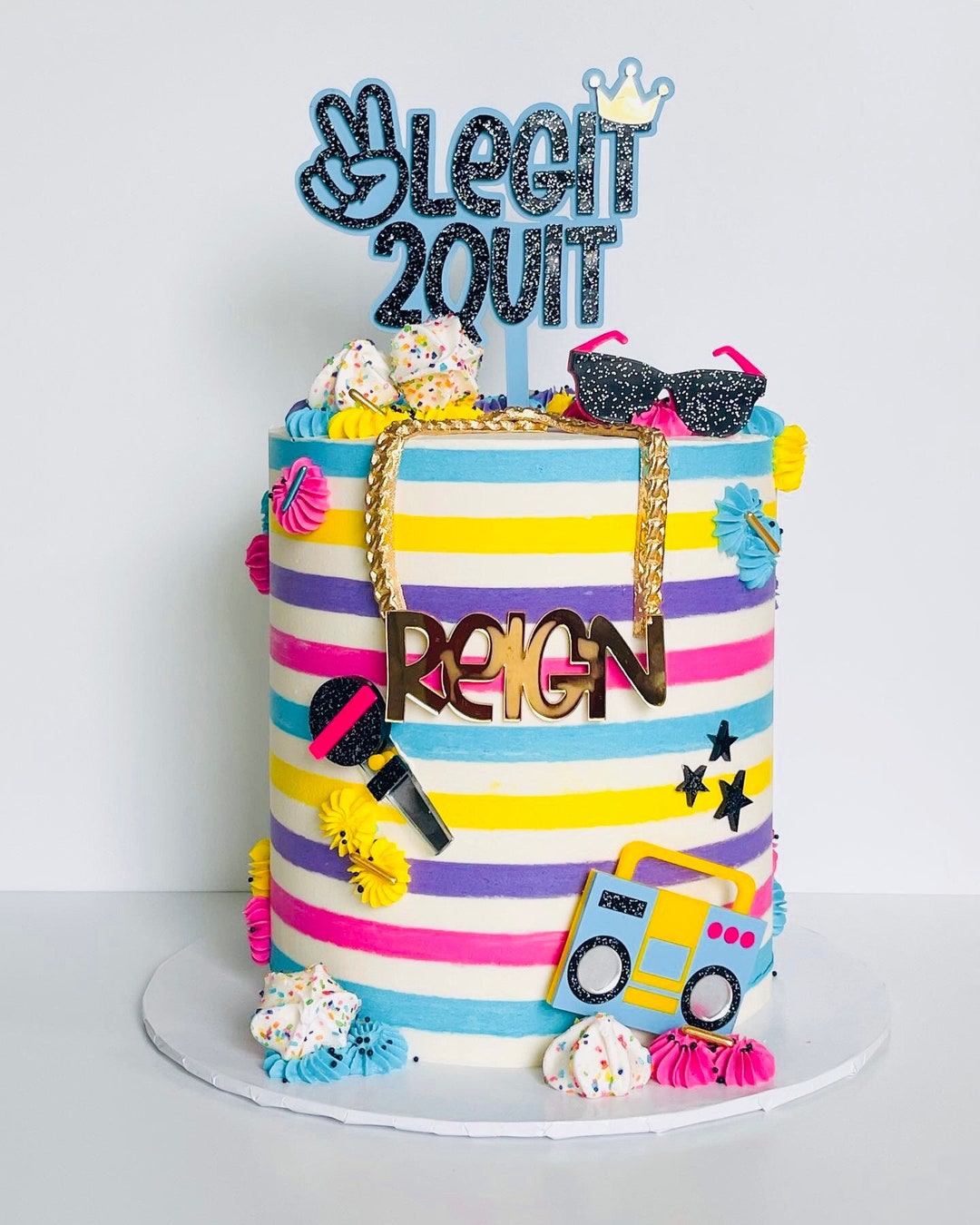 Two Legit 2 Quit Birthday Cake Topper With Crown Peace Hand Sign ...