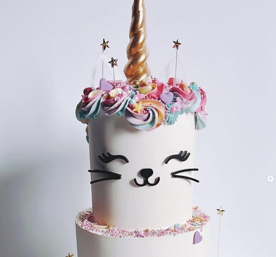 Acrylic Cat Face Cake Topper Set in Customizable Color - Etsy
