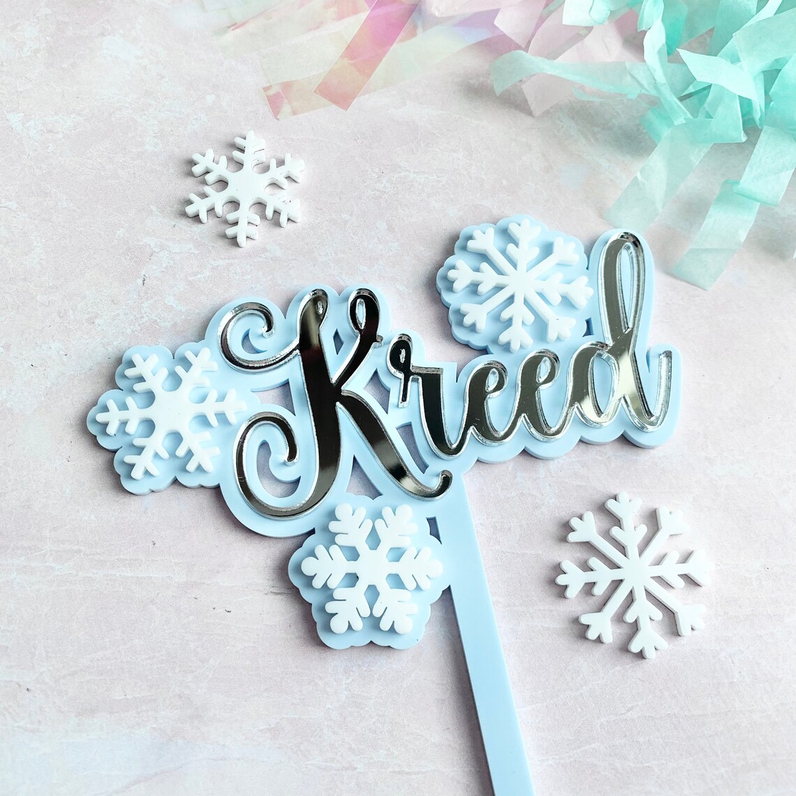 Personalized Acrylic Cake Topper With Snowflakes Frozen Theme - Etsy