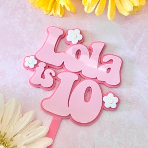 Daisies With Retro Font Name and Age Acrylic Double Layer Cake Topper ...