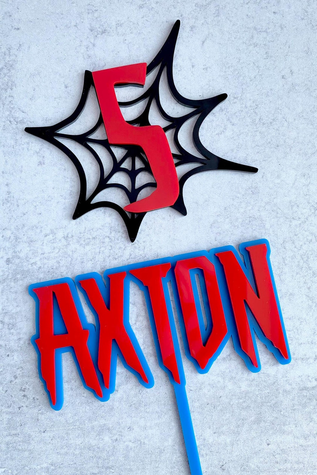 Spider Theme Birthday Cake Topper Set Acrylic Customizable Name Age and ...