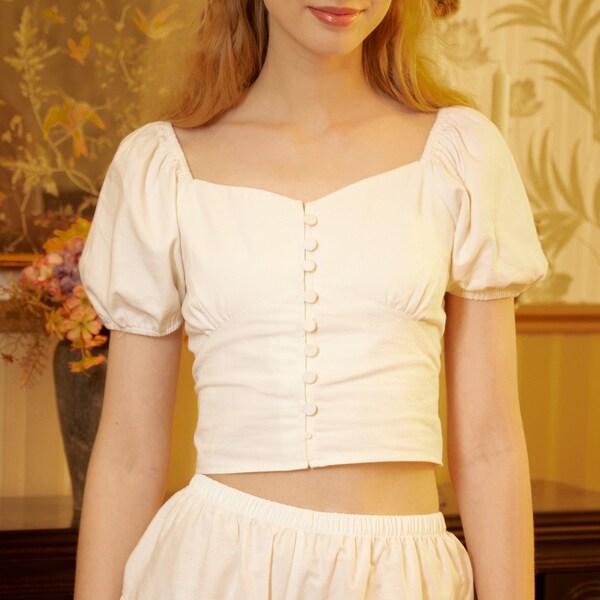 White Cotton Back Button Blouse - Etsy