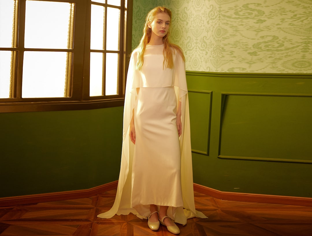 Bridal Cape High Low Chiffon Long Ivory Cape Wedding Bolero for Bride ...
