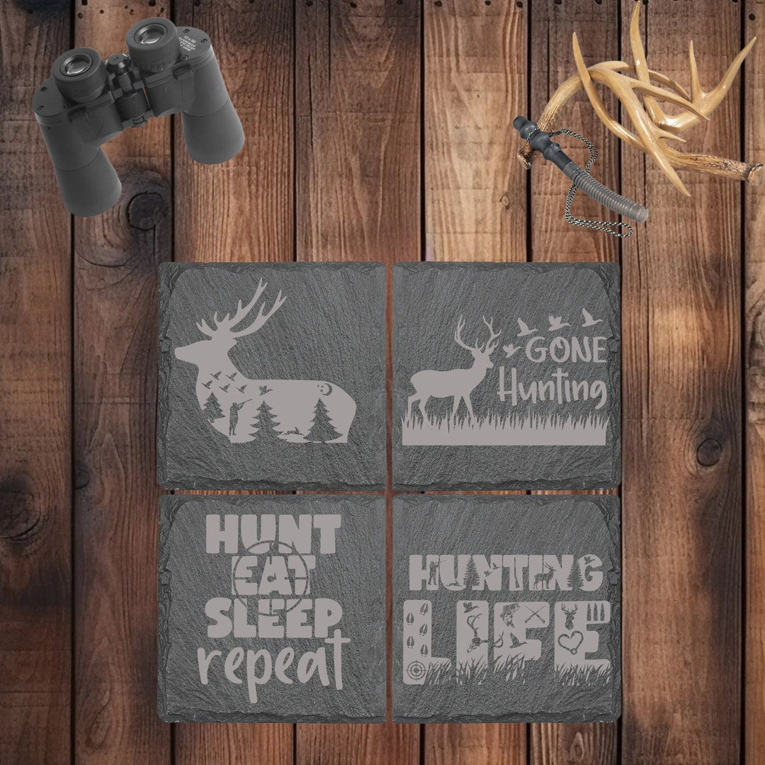 Hunting Life Laser-engraved Slate Coasters - Set of 4 - Rustic Home ...