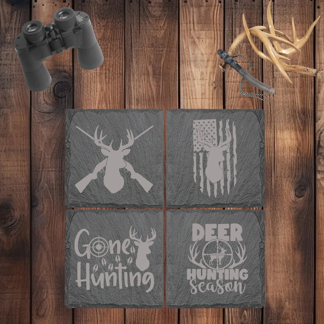 Hunting Theme Laser-engraved Slate Coasters - Set of 4 - Rustic Home ...