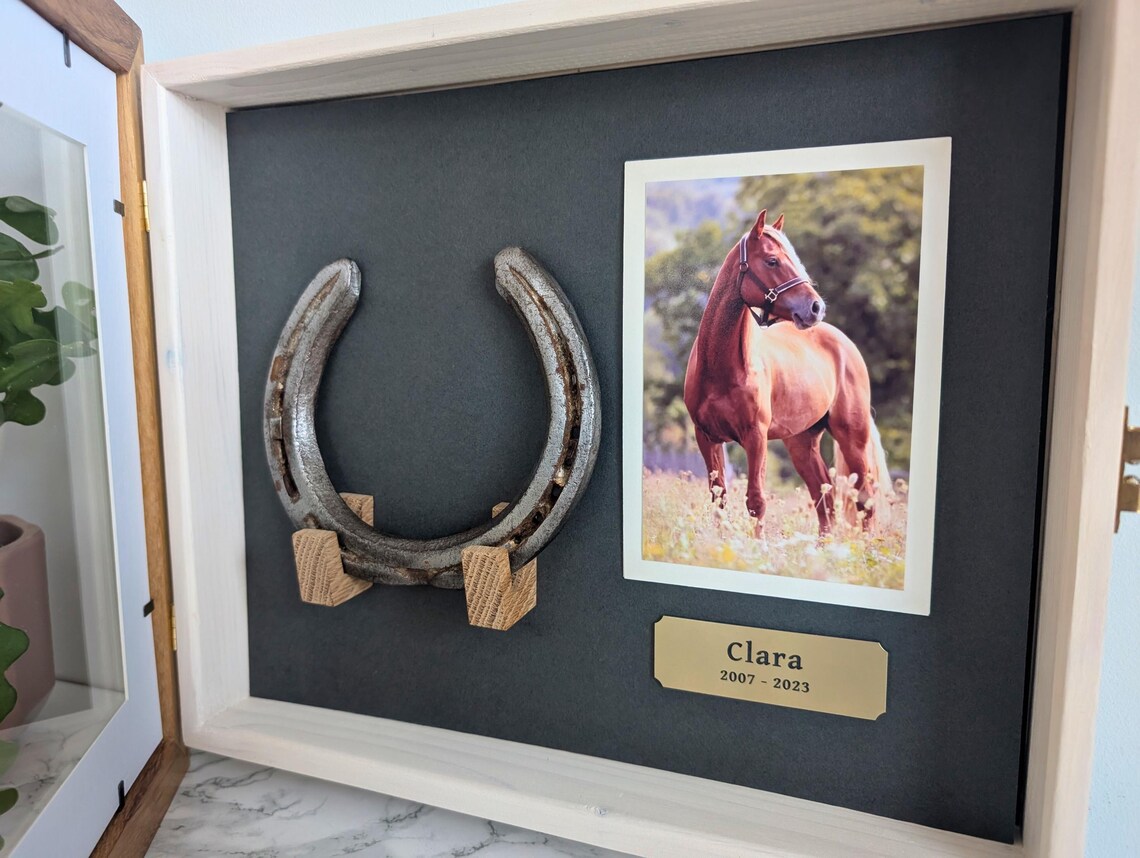 Horse Memorial Shadow Box Frame – Horseshoe Wood Keepsake, Equine Loss ...