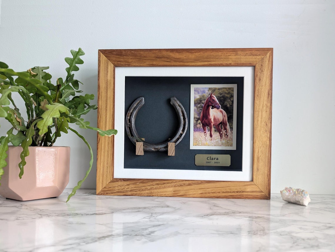 Horse Memorial Shadow Box Frame – Horseshoe Wood Keepsake, Equine Loss ...