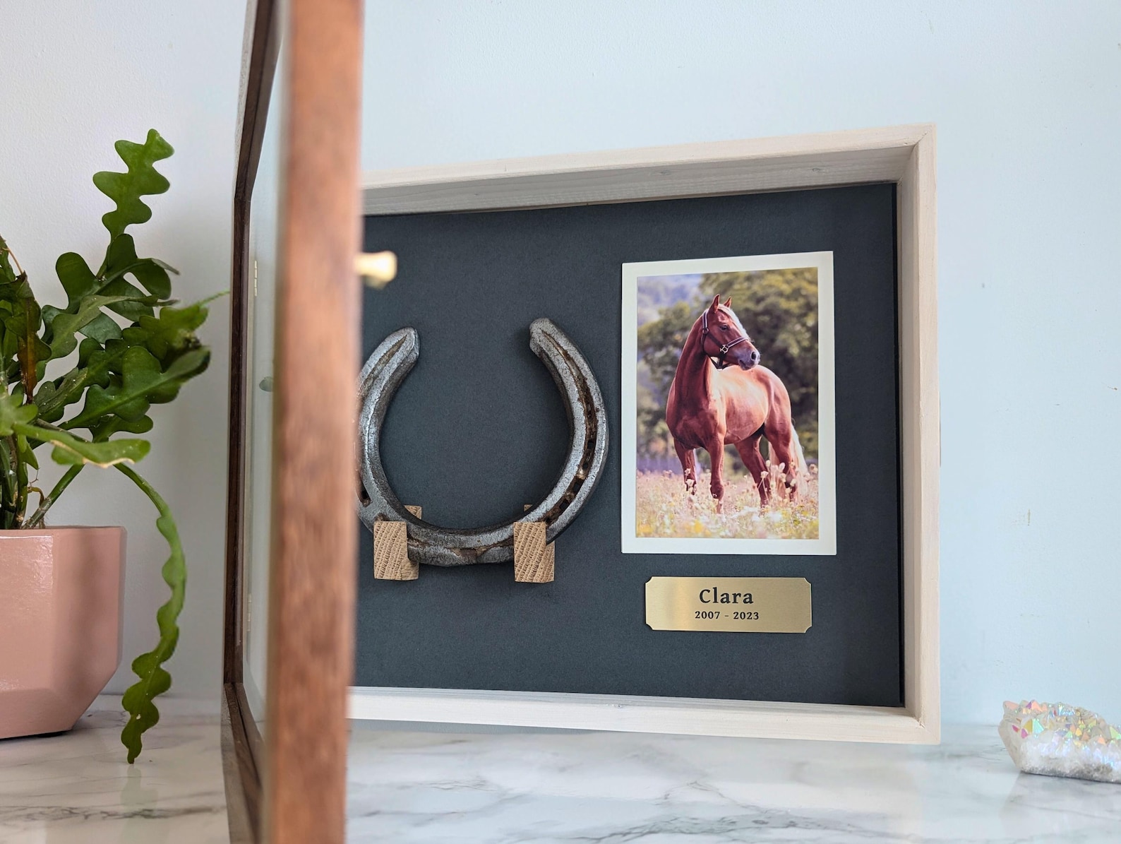 Horse Memorial Shadow Box Frame – Horseshoe Wood Keepsake, Equine Loss ...