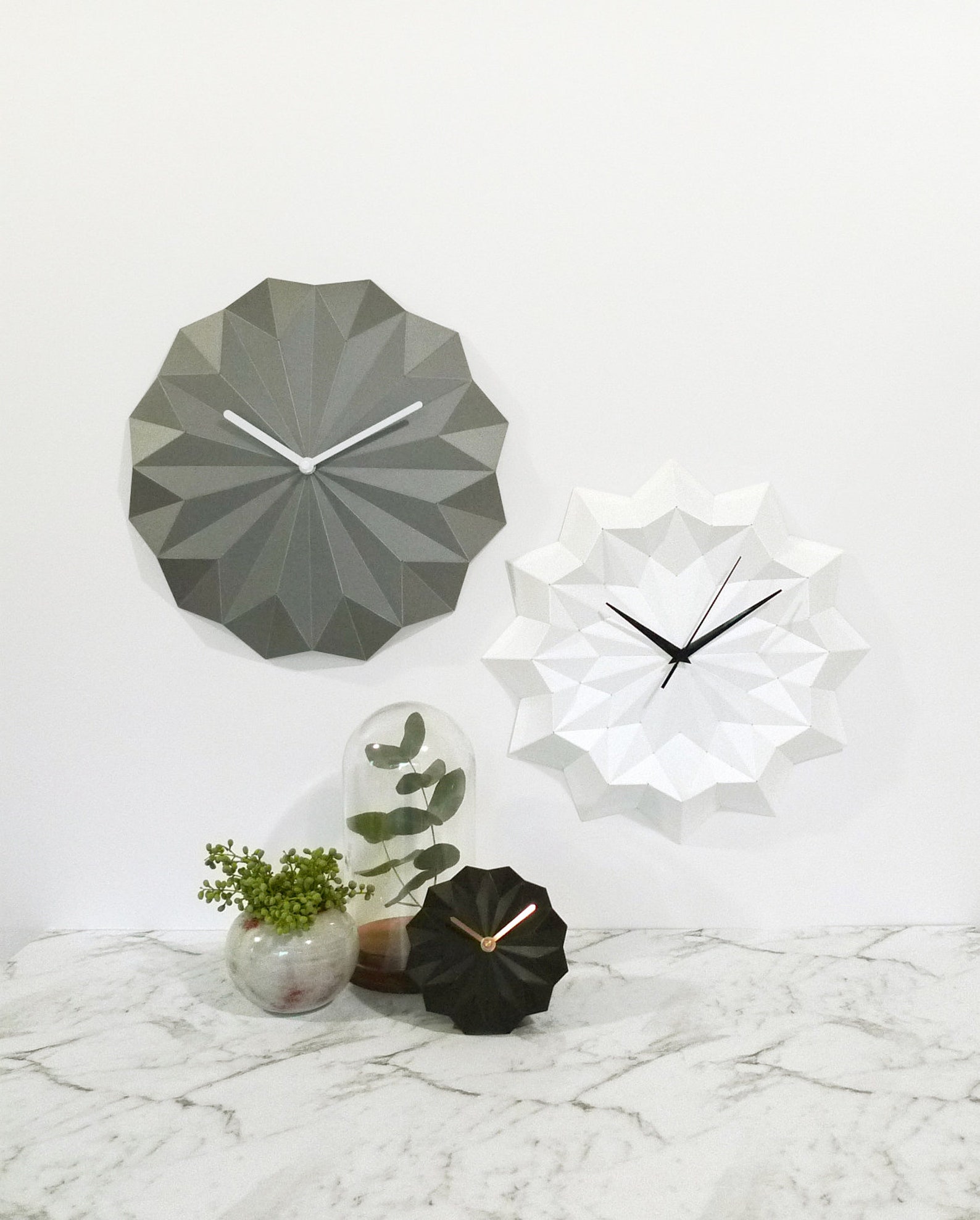 Silver Origami Wall Clock SOLA - Etsy