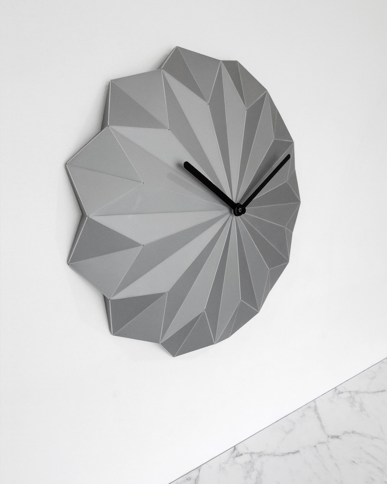 Silver Origami Wall Clock SOLA - Etsy