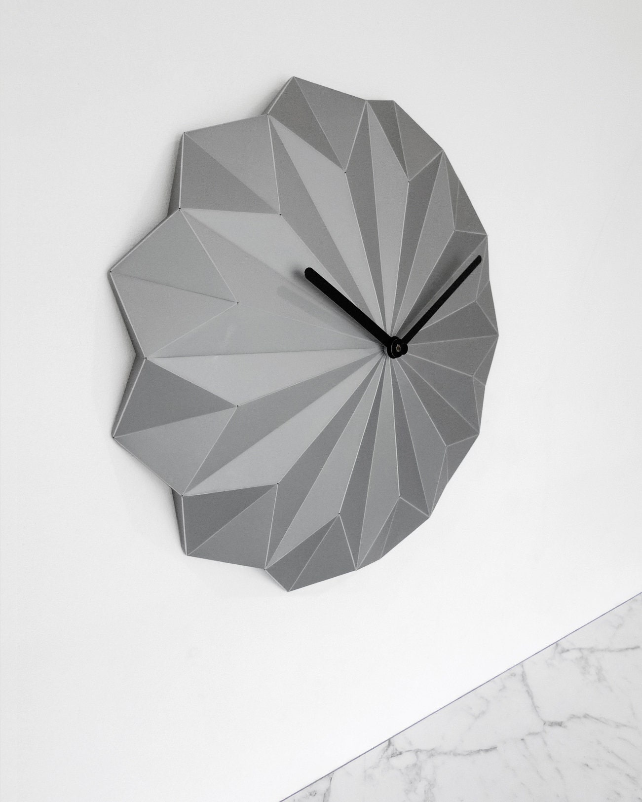 Silver Origami Wall Clock - SOLA - Etsy
