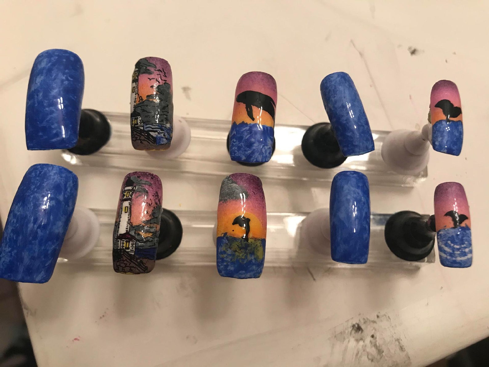 Ocean, Whale and Lighthouse Nail Art // Press-on Nail Set // Hand ...