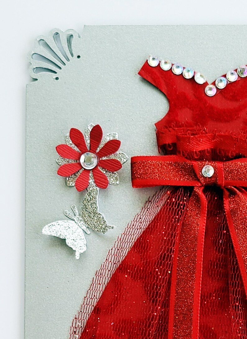 Handmade Quinceañera Card: Red Dress, Tulle & Rhinestone - Etsy