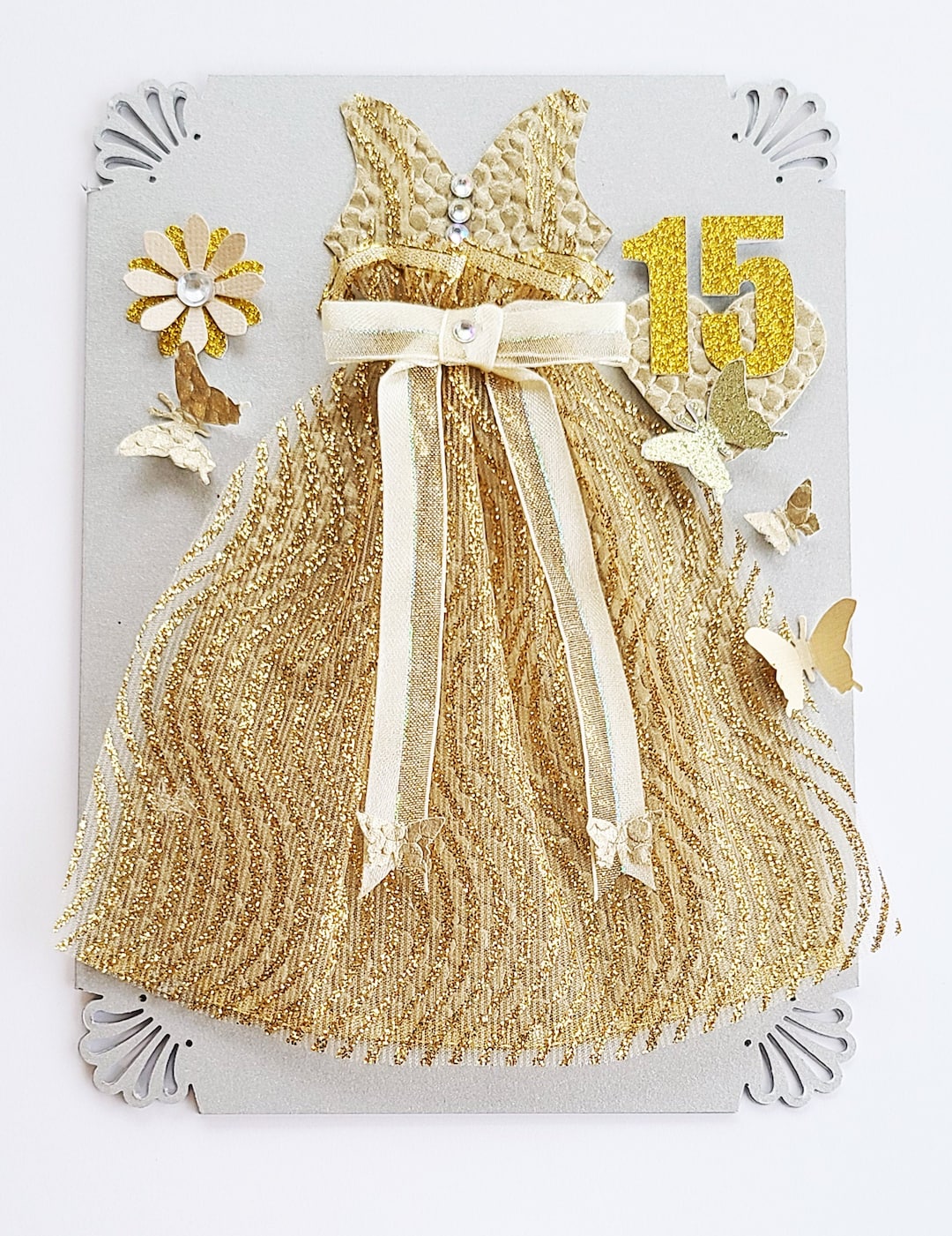 Personalized Quinceañera Card: Handmade Glitter Tulle Dress Invitation ...