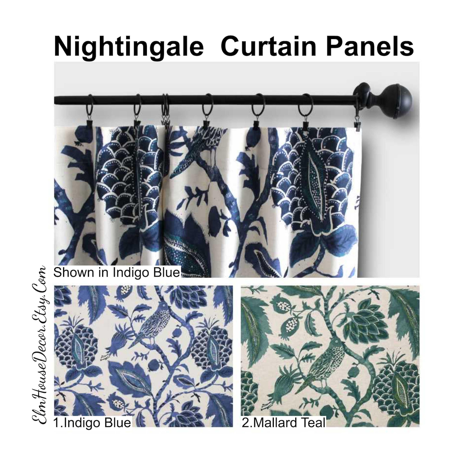 Nightingale Curtains,2 Colors, Floral Panels,drapery Window Treatments ...