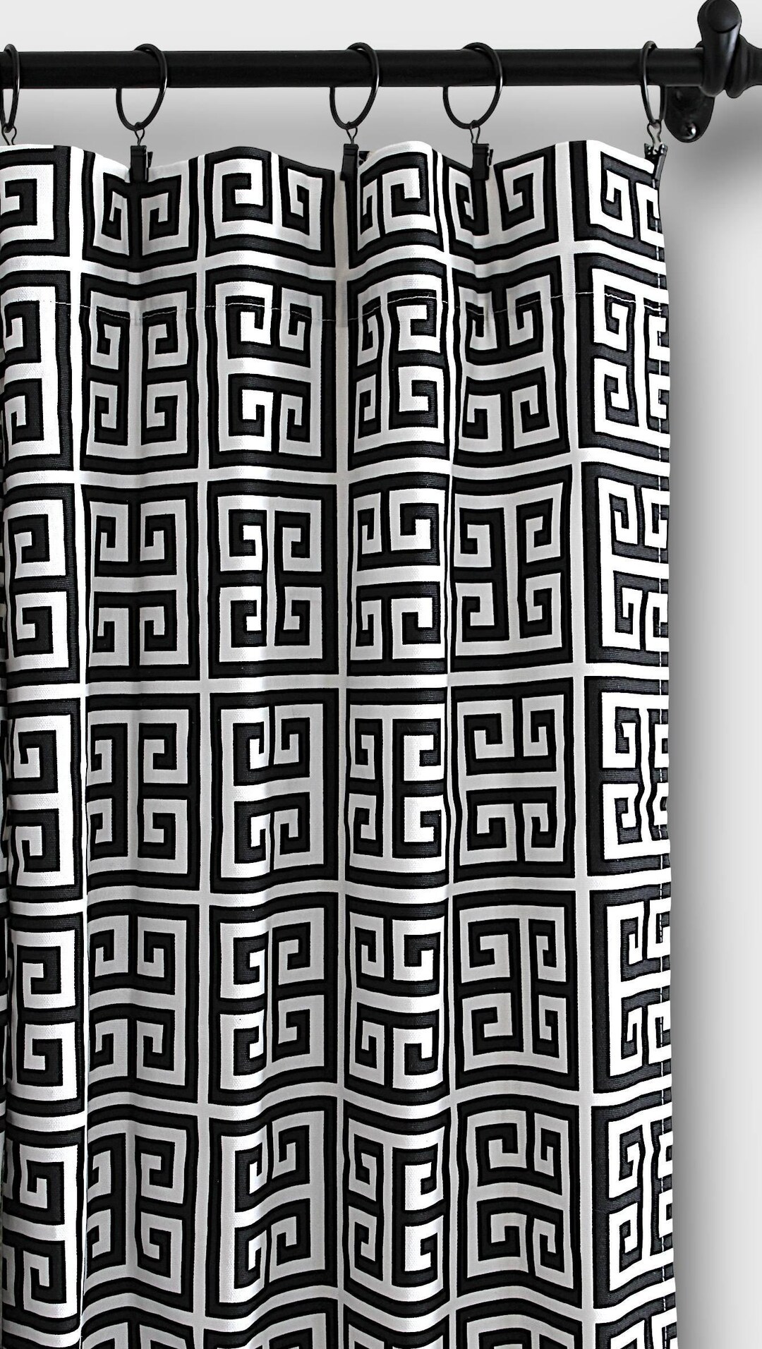 Tower Geometric Curtains,black Greek Key Curtain Panels,drapery Window ...