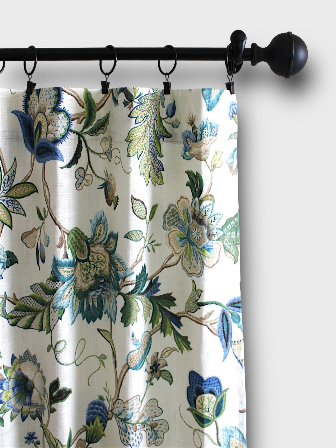 Brissac Curtains,3 Colors,floral Jacobean Curtain Panels,drapery Window ...