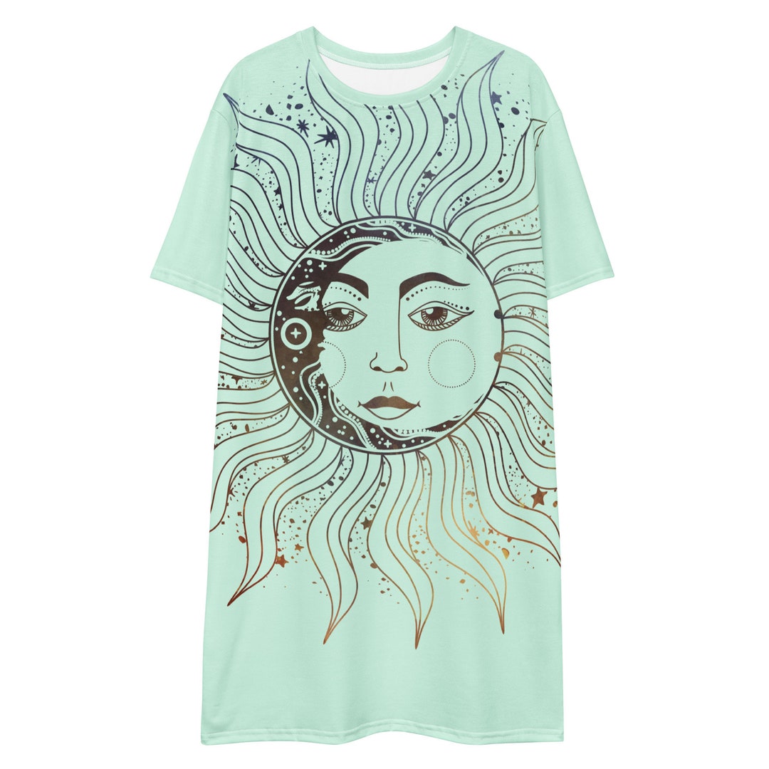 Boho Sun and Moon, T-shirt Dress, Summer Boho Celestial Design ...