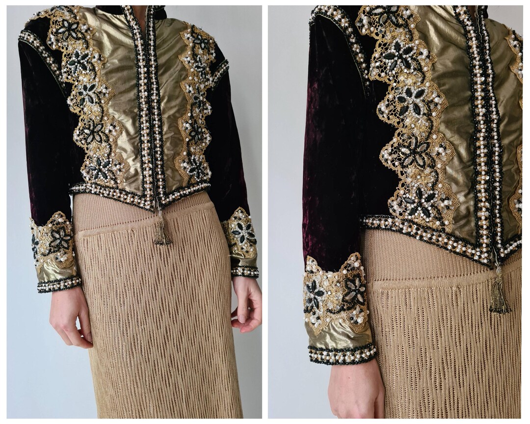 S M Vintage Velvet Beaded Theatre Bohemian Jacket Bomber - Etsy