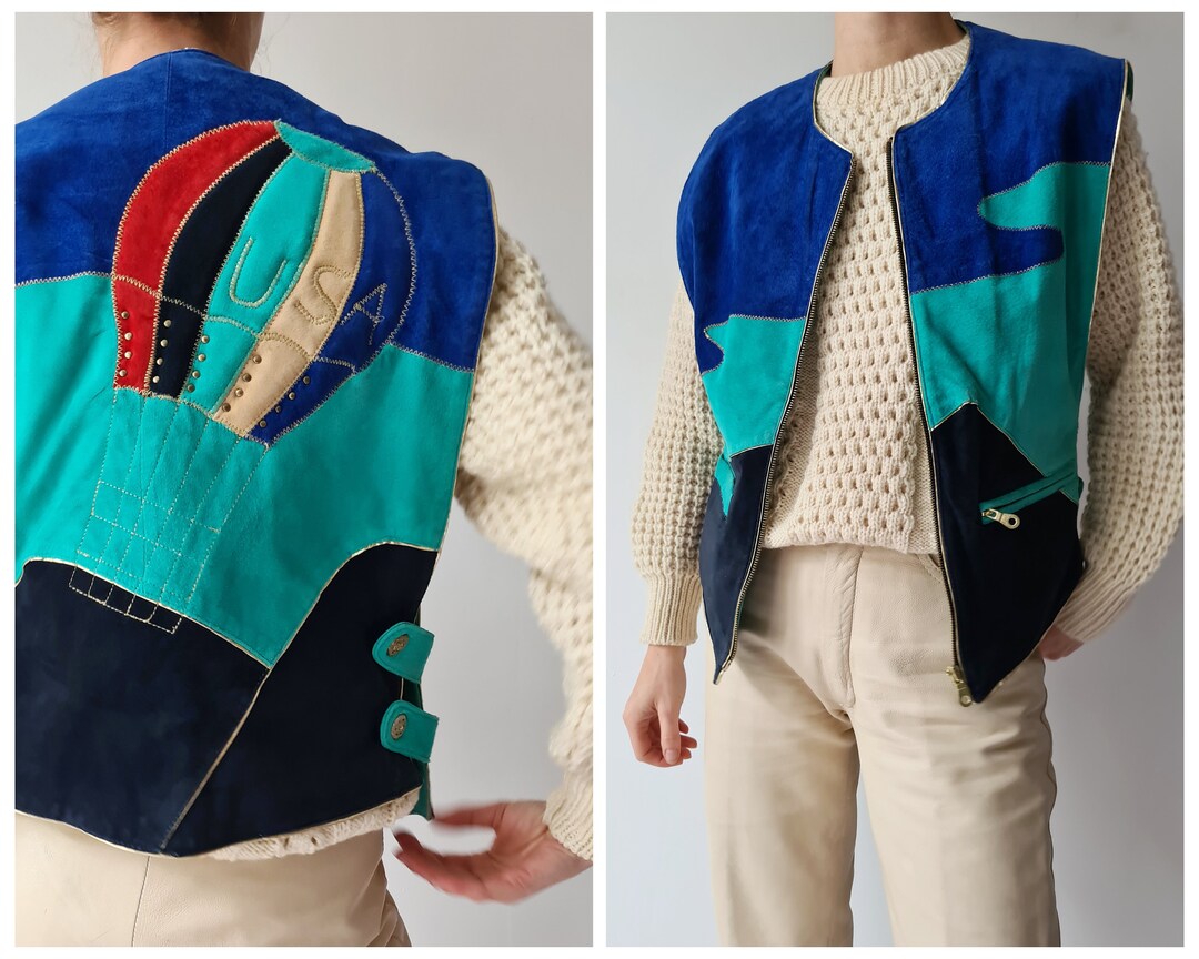 Vintage Eighties Suede Patchwork Fantasy Waistcoat Vest M - Etsy